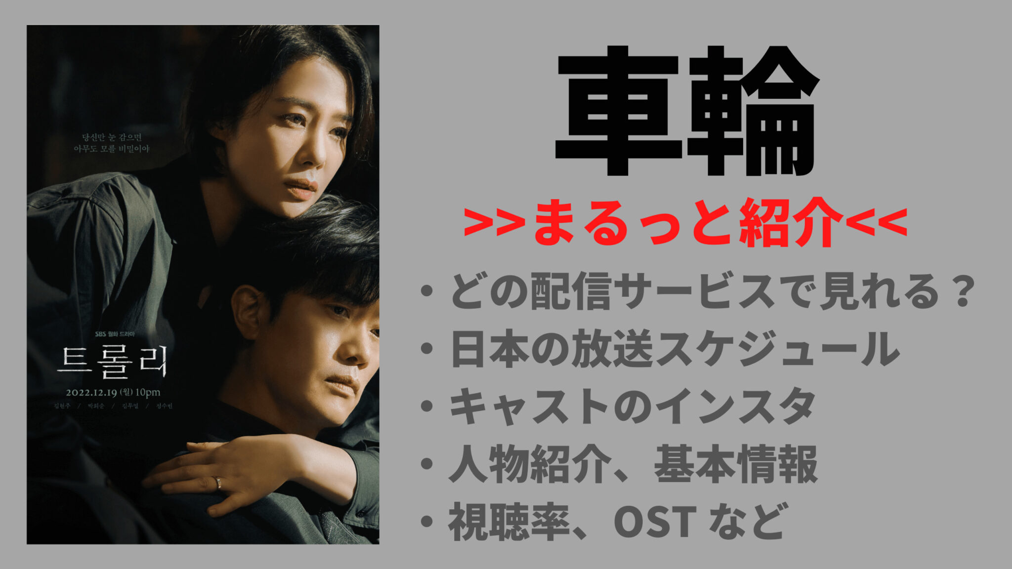 キム・ヒョンジュ主演ドラマ【韓国ドラマ|車輪(トロリー)】キャスト、あらすじ、ostなど紹介!netflixなどで配信はある?日本放送